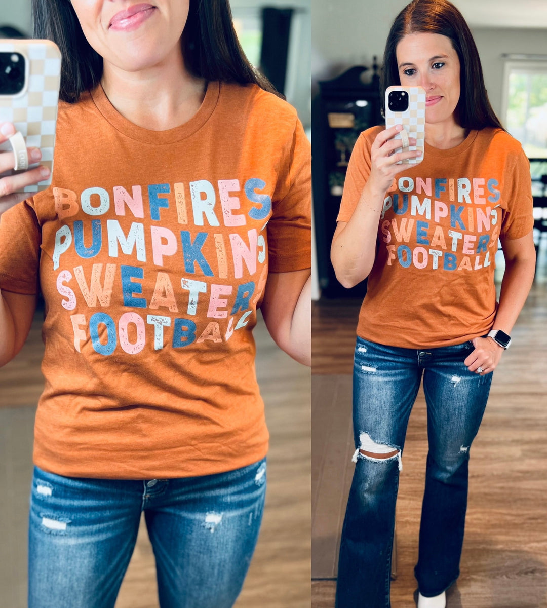 Bonfires, Pumpkins, Sweaters, Football - Fall Tee – KZ Bella