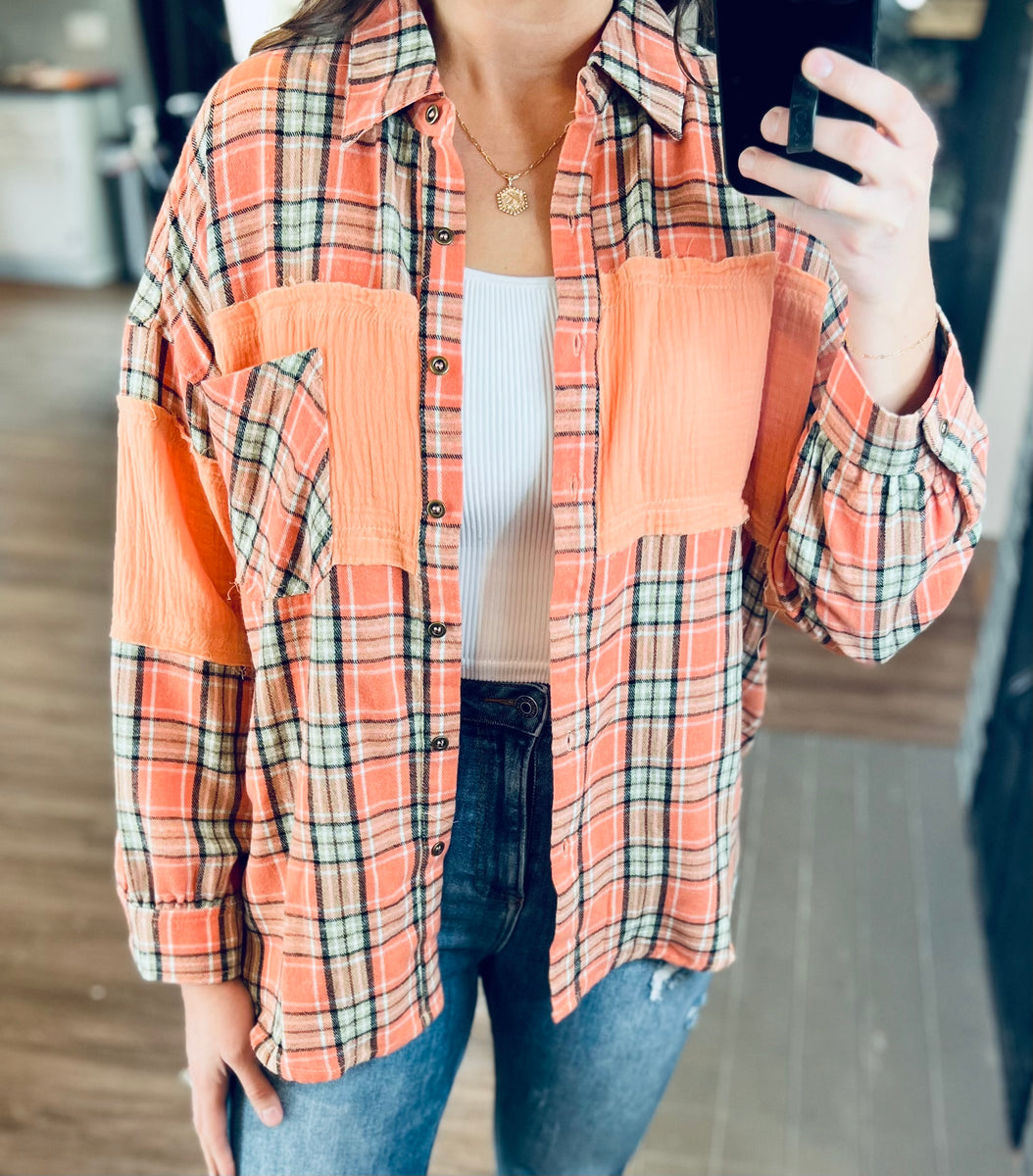 Paradise Bound - Salmon Plaid Top – KZ Bella